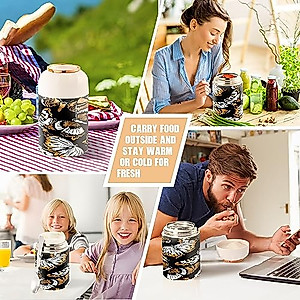 CUPADA Leopard Butterfly Food Jar for Hot and Cold, Skin Pattern Insulated Food Jars Vacuum 17OZ with Folding Spoon for Work Trip Picnic Camping