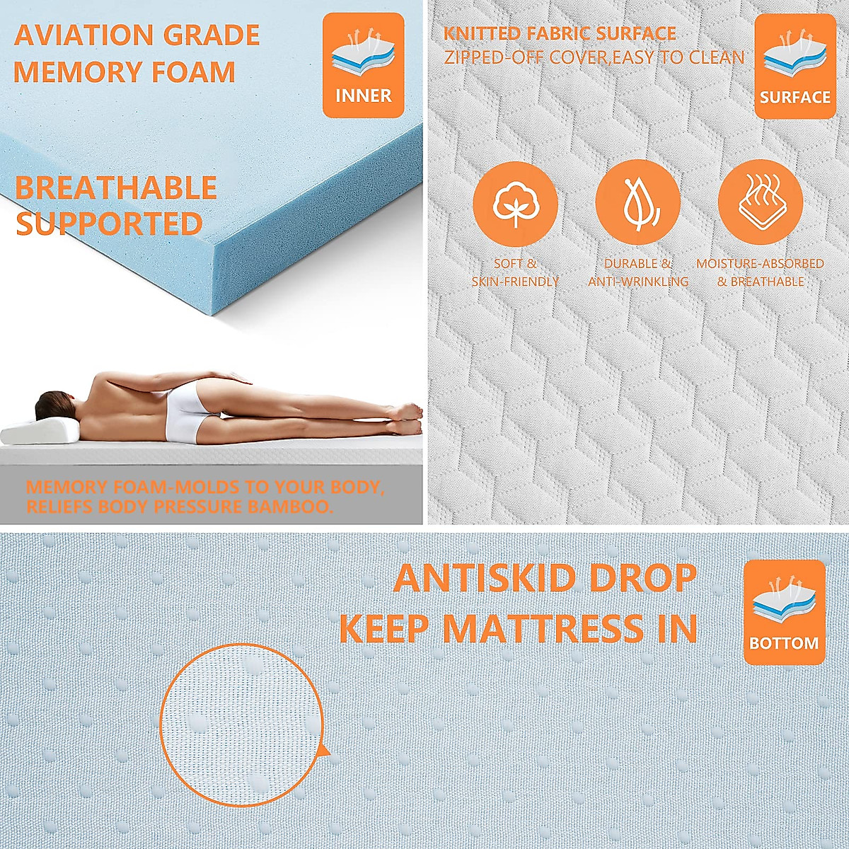 ORTHOMTEX 3 Inch Cooling Gel Memory Foam Mattress Topper Full Size Bed,Removable Soft Cover, Comfort Body Support - Pressure Relief