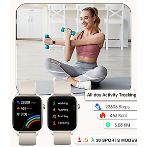 Smart Watch for Women with Bluetooth Call, 1.85 Touch Screen Fitness Tracker with Sleep Monitor Pedometer DIY Dial 20 Sport Modes Smartwatch for Android iOS