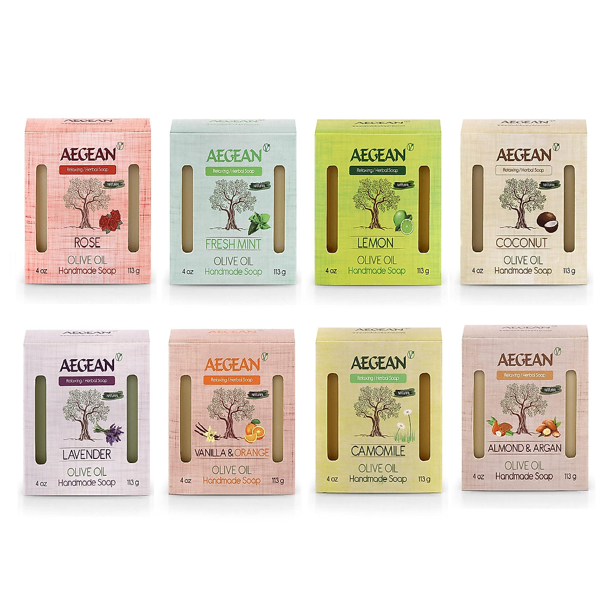 Aegean 100% Natural Bar Soap w/Organic Ingredients, Vegan Soap, Moisturizing, Handmade, Scented w/Premium Essential Oils, Body Soap Bars for Women & Men