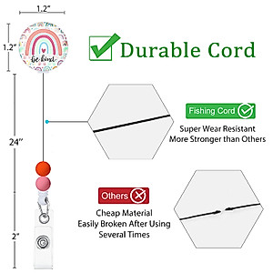 Einzelnn Be Kind Rainbow Badge Reels Retractable with Silicone Beaded Beads, Heavy Duty ID Name Tag Badge Clips Keychain for RN Nurses Nursing Teacher Office Work Business Women Gifts