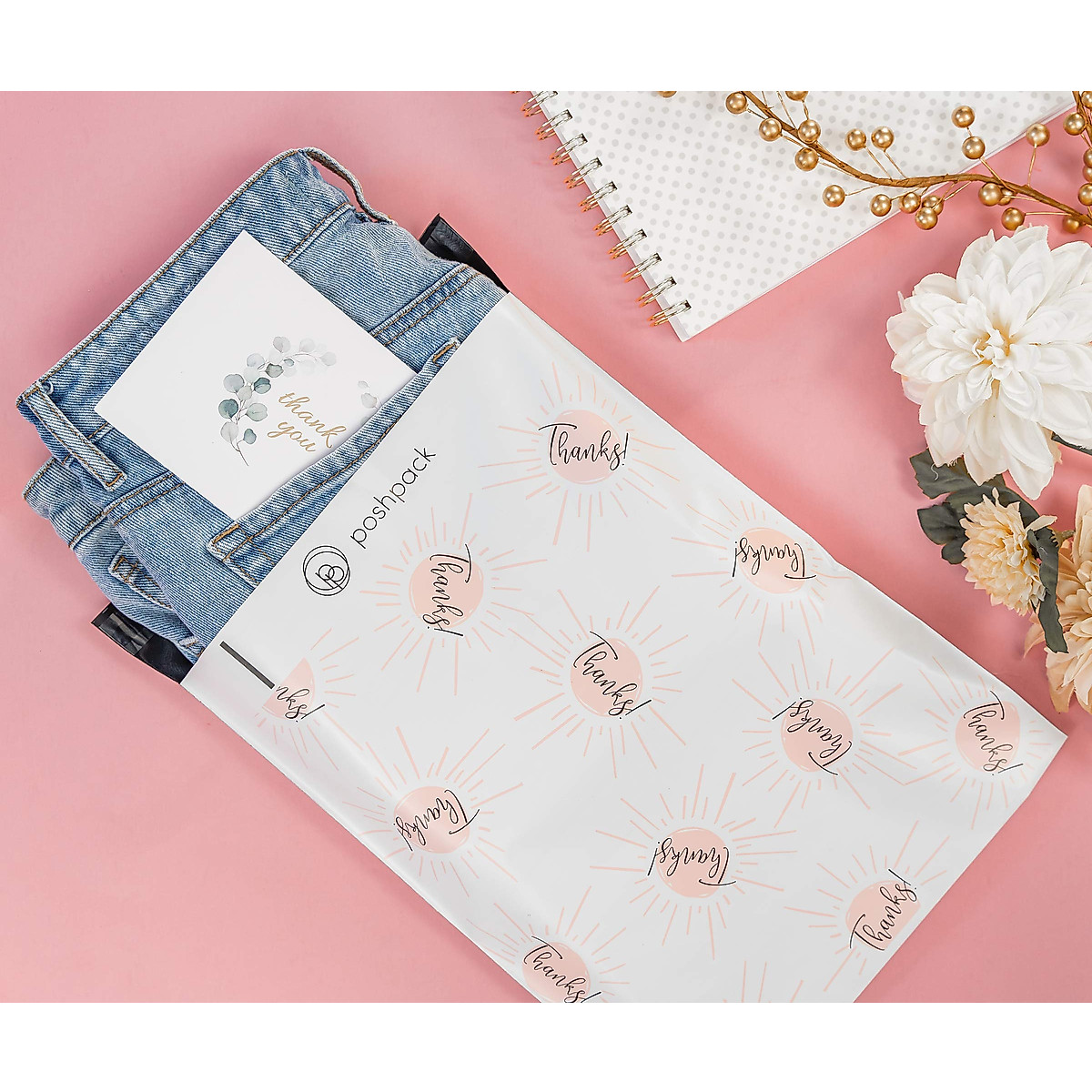 Ellen J Creations Floral Eucalyptus Wedding Thank You Cards, Pack of 48, 4x6, Blank, Smudge-Free, Heavyweight Cardstock, Gold Foil, Envelopes