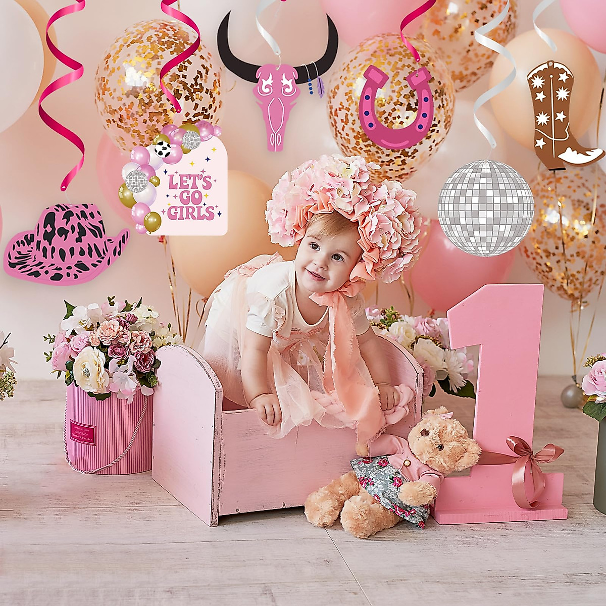 Western Cowgirl Party Decorations, 30pcs Pink Cowgirl Birthday Party Decor Supplies Hanging Swirls Foil,Let's Go Girls Western Disco Party Supplies for Last Rodeo Bachelorette Party, Baby Shower