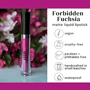 Aromi Matte Liquid Lipstick | Long-Lasting, Smudge Proof, Purple Magenta Lip Color, Waterproof, Pink Raspberry, Paraben, Phthalate, + Gluten Free (Forbidden Fuchsia)