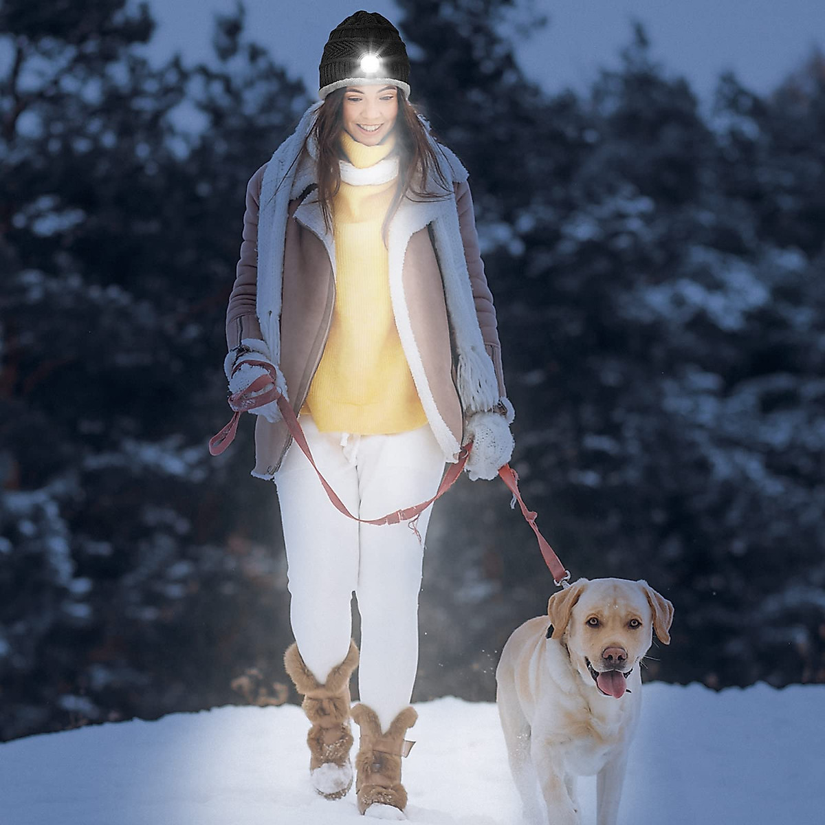 Rechargeable LED Beanie Hat with Headlamp - Winter Running Camping Gifts for Men Women Kids