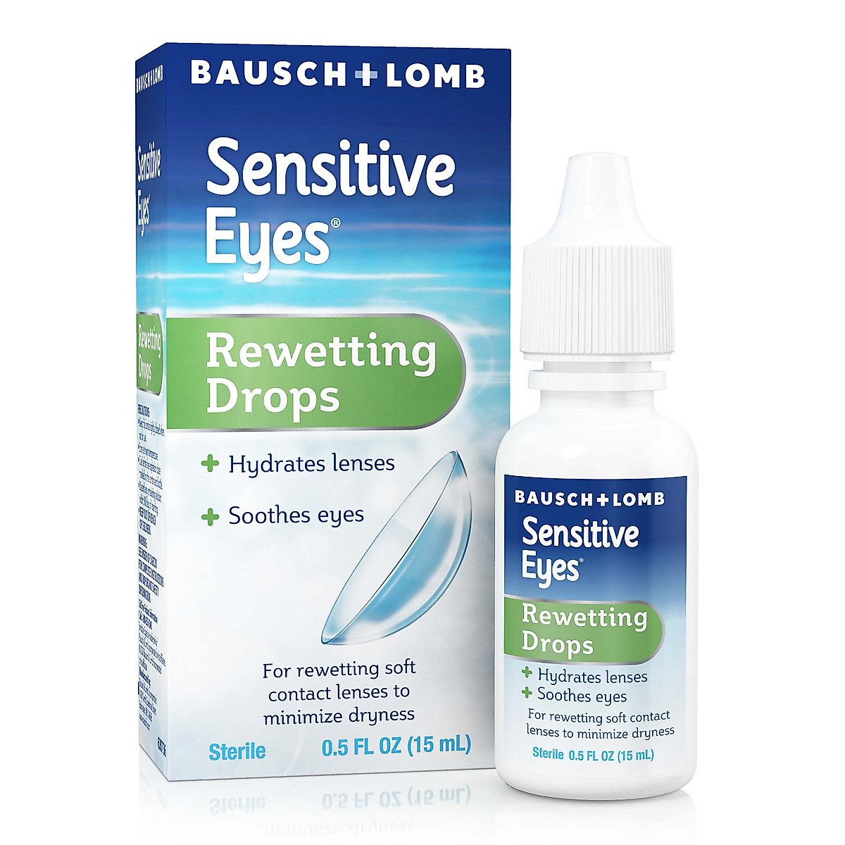 Bausch & Lomb Sensitive Eyes Contact Lens Solution, for Rewetting Soft Contact Lenses, 0.5 Fl Oz