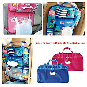 Car Backseat Organizer Kick Mats - Auto Seat Back Protector Kids Toy Storage Rabbit