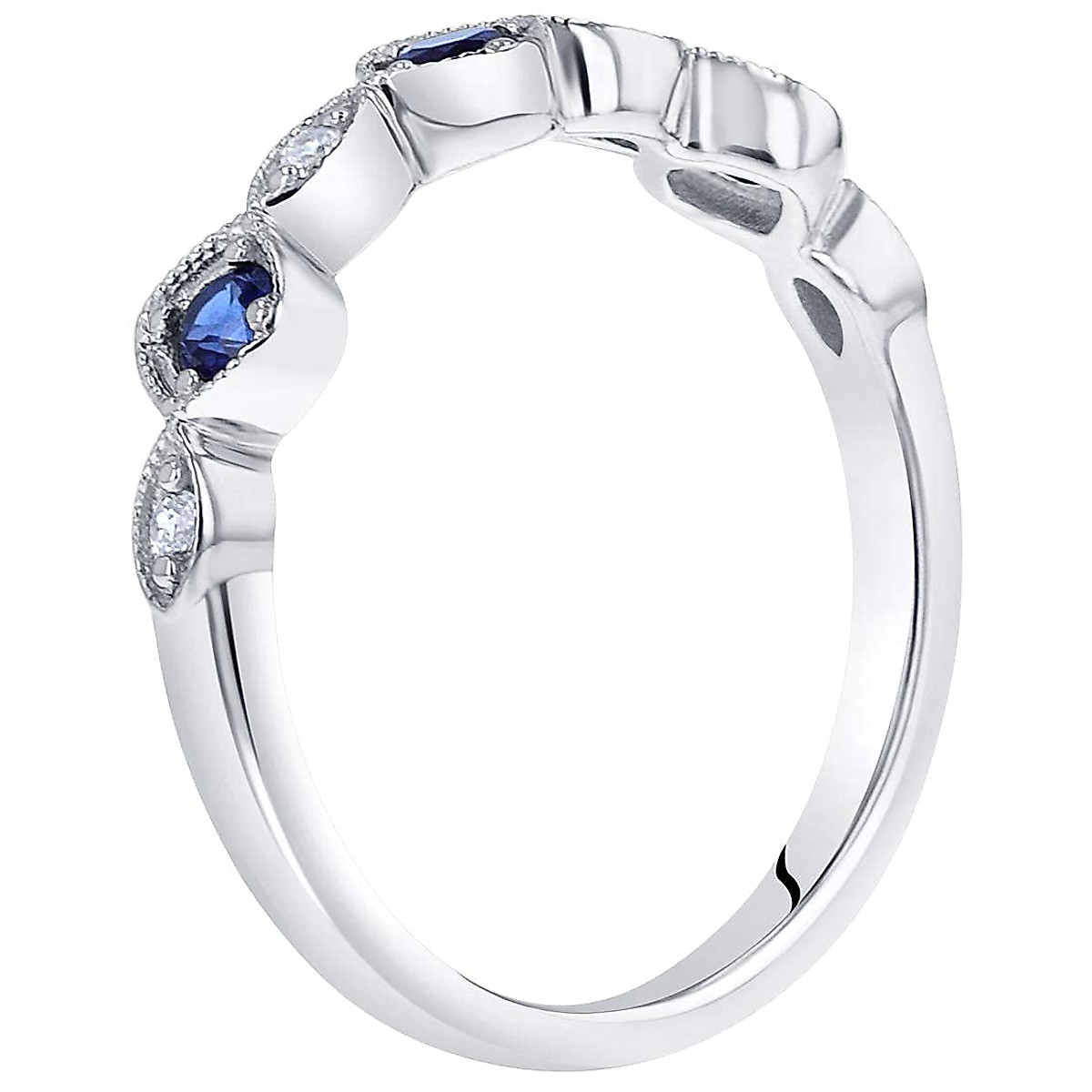 PEORA Created Blue Sapphire Stackable Ring in Sterling Silver, Marquise and Round Band for Women, 2mm Sizes 7