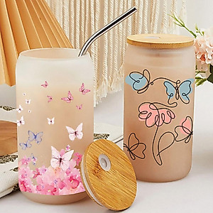 Pink UV DTF Cup Wrap, 1/7Sheets Flower Butterfly Coffee Cup Rub on Transfers for Glass Cups, UV DTF Cup Wrap Transfer Stickers Decals Waterproof Rub on Transfers for Glass Cups Crafts Vintage Iron-on
