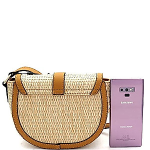 Trendeology Womens Classy Straw Rattan Vegan Leather Flap Saddle Satchel Flap Crossbody Purse Bag (Small Saddle Flap Crossbody - Brown)