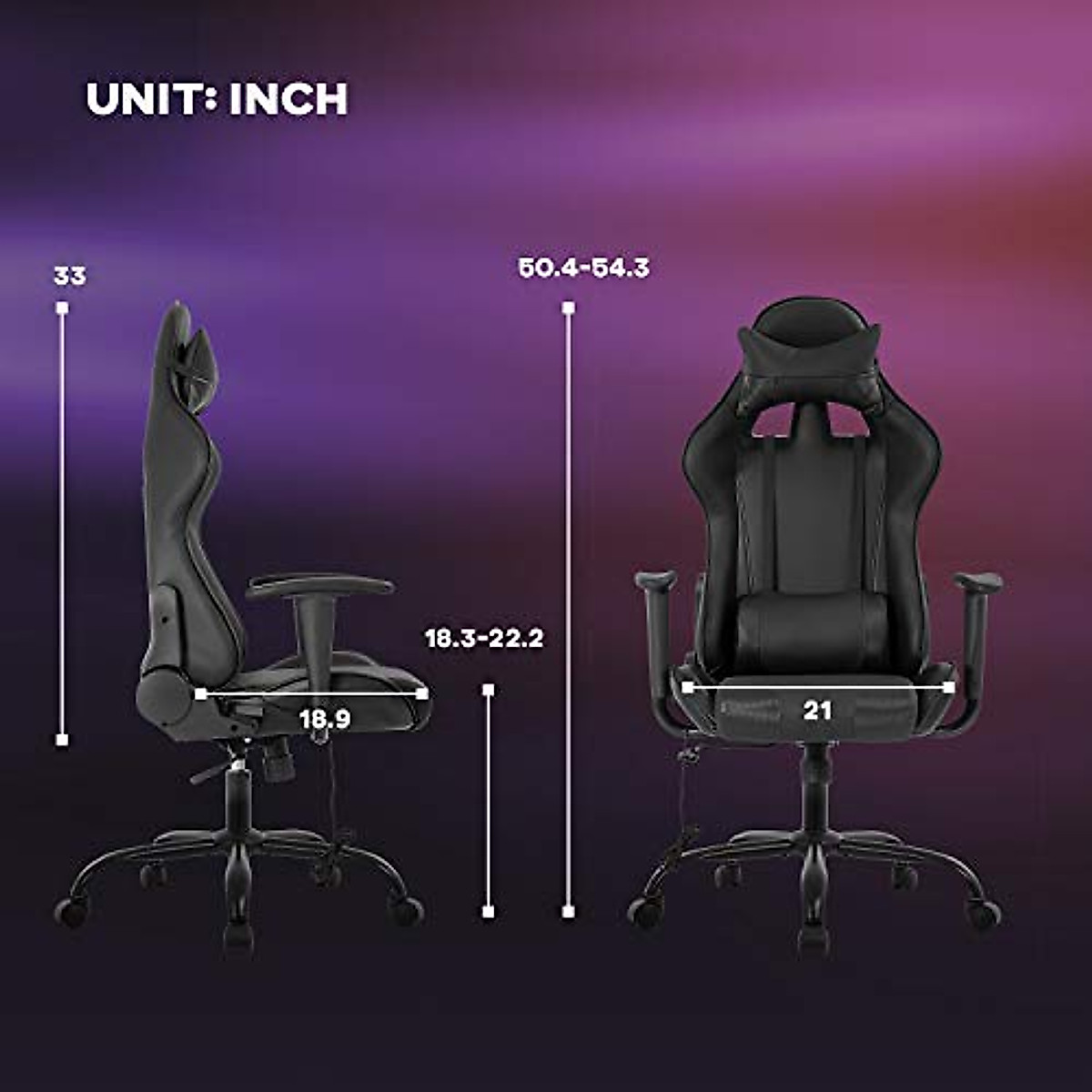 Gaming Chair Racing Office Chair Massage Swivel Chair High Back PU Leather Executive Rolling Task Adjustable Computer Chair with Lumbar Support Headrest Armrest Desk Chair for Adults (Black)