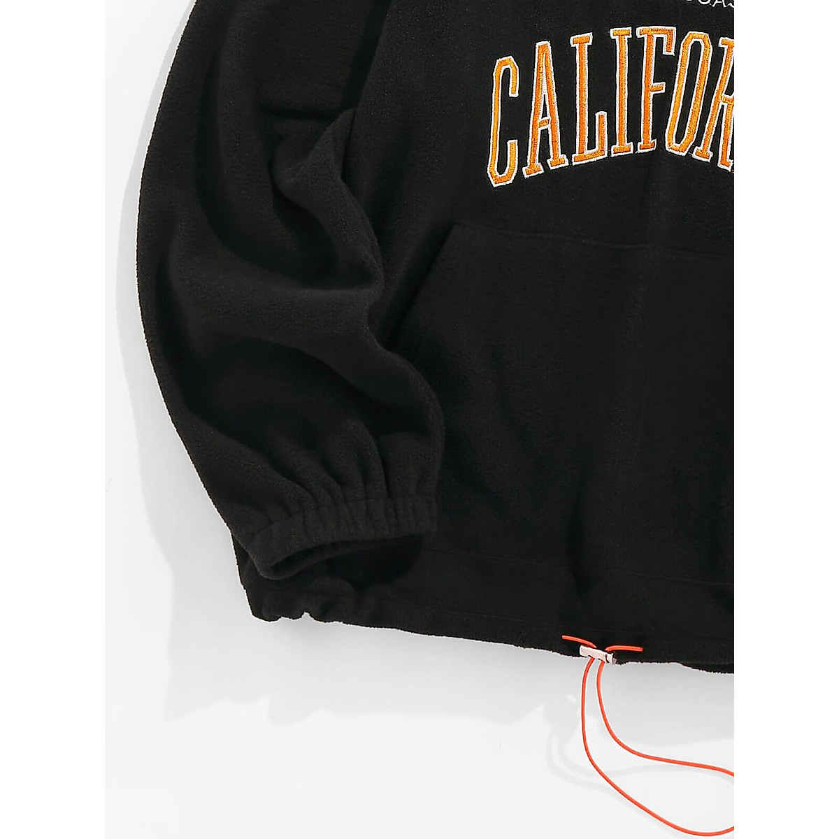 ZAFUL Men's Letters Embroidered Raglan Sleeve Quarter Zip Fleece Vintage Pullover Sweatshirt (CALIFORNIA-Black, S)