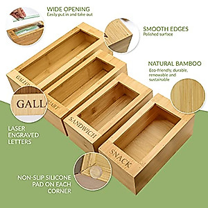 Bamboo Ziplock Baggies Organizer for Drawer - Food Ziplock Bag Storage Organizer - 4 Piece Bamboo Plastic Bag Ziplock Organizer for Drawer - Storage for Gallon, Quart, Sandwich & Snack Bags - LARGER Size Quart Container - Kitchen Ziplock Bag Organizer
