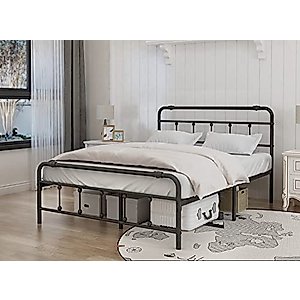 Yoshiely Queen-Size Platform Bed-Frame with-Headboard & Footboard - Easy Assembly Metal Mattress- Foundation Victorian Vintage Style no Box Spring Needed 13inch Storage with Decoration Ball(Black)