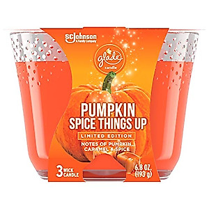 Glade Candle Pumpkin Spice, Fragrance Candle Infused with Essential Oils, Air Freshener Candle, 3-Wick Candle, 6.8 Oz