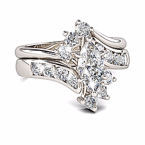 Jeulia Marquise Cut Wedding Set Sterling Silver Bypass Rings with Cubic Zirconia White Diamond Solitaire Engagement Rings Promise Anniversary with Gift Box (8.5)