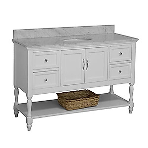 Kitchen Bath Collection Beverly 60-inch Single Bathroom Vanity (White/Carrara): Includes White Cabinet with Authentic Italian Carrara Marble Countertop and White Ceramic Sink
