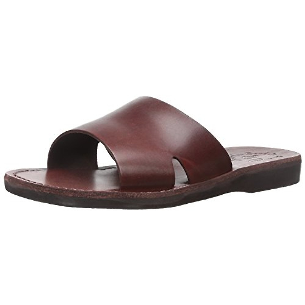 Bashan - Leather Wide Strap Slide Sandal - Brown