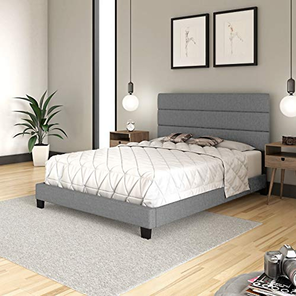 Boyd Sleep Ravenna Gray Linen Queen Size Fully Upholstered Platform Bed Frame with Adjustable Headboard - Easy Assembly, Noise Free, Modern Design, Durable & Sturdy Mattress Support