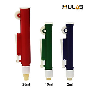 ULAB Scientific Pipette Pumps, Set of 4 Pumps: 2ml Blue, 5ml Yellow, 10ml Green, 25ml Red, Fit Plastic or Glass Pipettes, ULH1001
