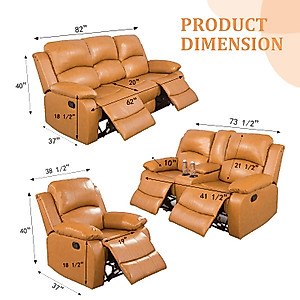 Ocstta Manual Leather Recliner Sofa Set for Living Room Furniture Set,Leather Recliner Couch Set for Home/Office,Recliner Sofa Set 2-Pieces,(Sofa and Loveseat) Ginger