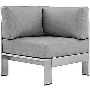 Modway Shore Aluminum Outdoor Patio Corner Chair in Silver Gray