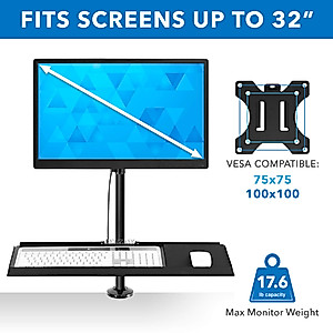 MOUNT-IT! Sit Stand Monitor Desk Mount [Fits 32" Screens] Height Adjustable, Full-Motion Articulating Arm with Keyboard Tray and Cable Management (Black)