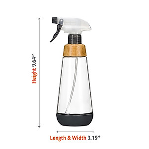 Full Circle Bottle Service - Refillable Glass Spray Bottle for Cleaning - Versatile Stream & Mist Options, Bamboo Details, Silicone Boot - Ideal for Non-Toxic Solutions & Plant Care, 16oz, Gray