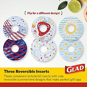 Glad Food Storage Containers, GladWare Summer Edition with Reversible Lid Inserts – 3 Ct Large Round Containers & Lids, 48oz Microwave-Safe, Freezer-Safe, Dishwasher Safe