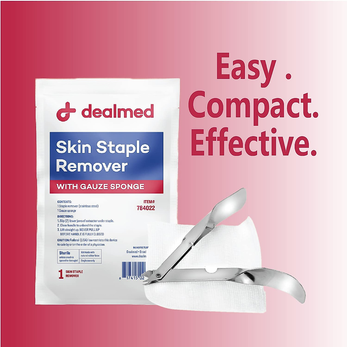 Dealmed Sterile Staple Removal Kit, Includes Staple Remover and Gauze Sponge, Staple Removal Tool Single-Use Kit, Ideal for Hospitals and Clinics (1 Kit)
