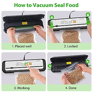 KOIOS Vacuum Sealer Machine, 90Kpa Automatic Food Sealer with Cutter, 8-in-1 Food Vacuum Machine, Pulse Function, Dry&Moist Modes, Compact Design, LED Indicator Lights, 10pcs bags included, Silver