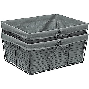 Sorbus Premium Basket Set with Cotton Fabric Liner - Multipurpose Versatile Stackable Baskets for Organizing - Rustic Farmhouse Open Home Storage Bins & Decorative Baskets for Shelves - 2 Pack | Gray
