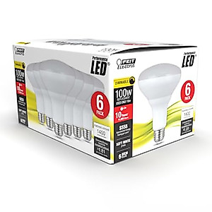 Feit Electric LED BR30 Light Bulbs, 65W Equivalent, Dimmable, 10 Year Life, 650 Lumens, 2700K Soft White, E26 Base Recessed Can Light Bulbs, Flood Light Bulbs, Damp Rated, 6 Pack, BR30/DM/10KLED/6