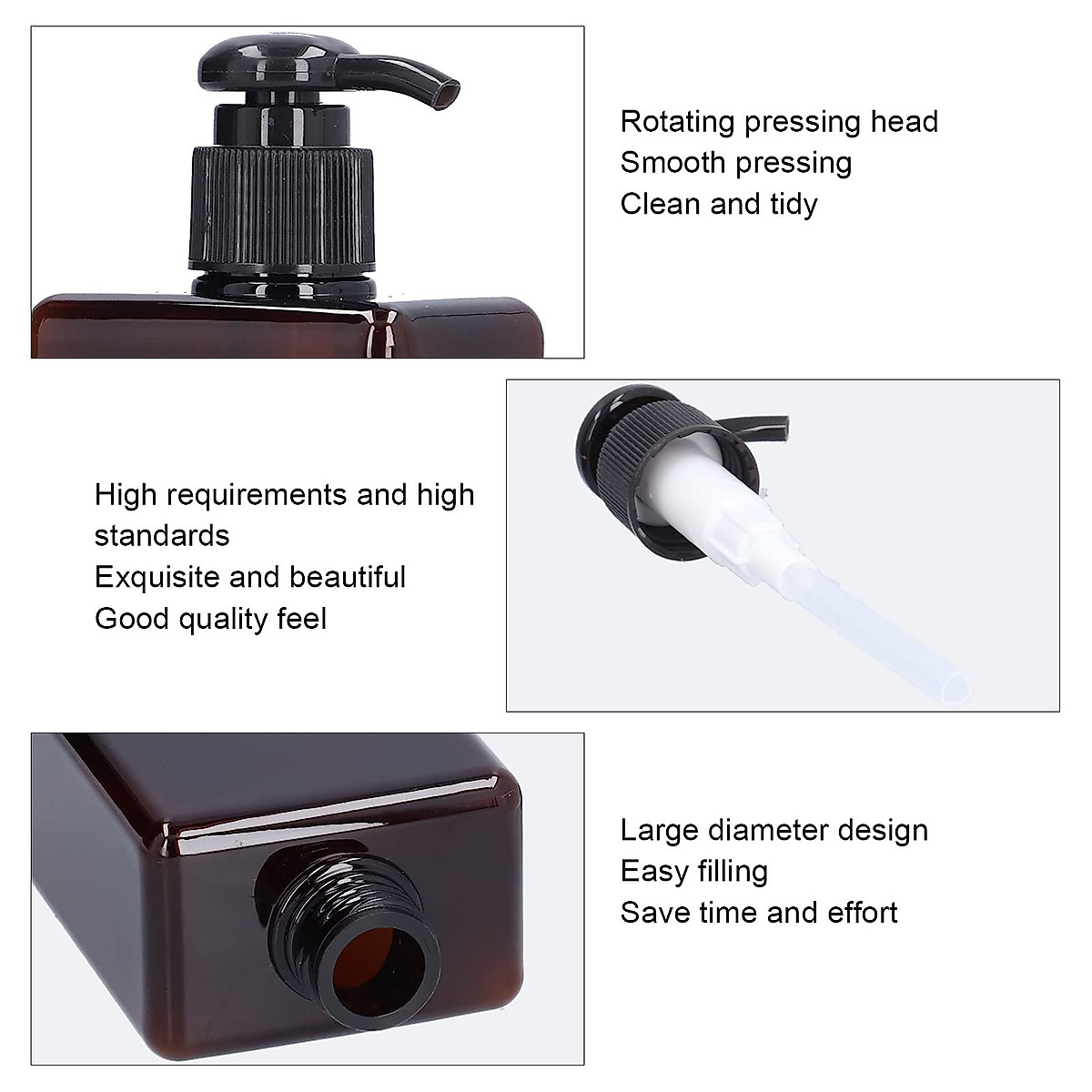 FIYO 3Pcs Empty Shampoo Bottles, 280 ml Pump Bottle Dispenser Refillable Portable Travel Containers Hand and Dish Soap Dispenser for Kitchen Bathroom(Brown)
