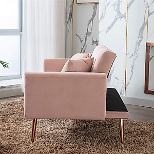 TITA-DONG Velvet Sofa Convertible Sleeper Sofa,Modern Tufted Sofa Bed with 2 Throw Pillow & Gold Plating Base 5 Leg, Adjustable Folding Accent Sofa Couch for Living Room