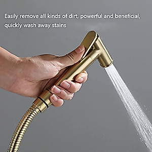 ZLOCYIVHE Handheld Bidet Sprayer for Toilet, Brushed Gold Brass Bathroom Cloth Diaper Sprayer Set with 150cm Shower Hose, Wall Mounted Toilet Bidet Sprayer Kit for Feminine Hygiene, Bathing Pets