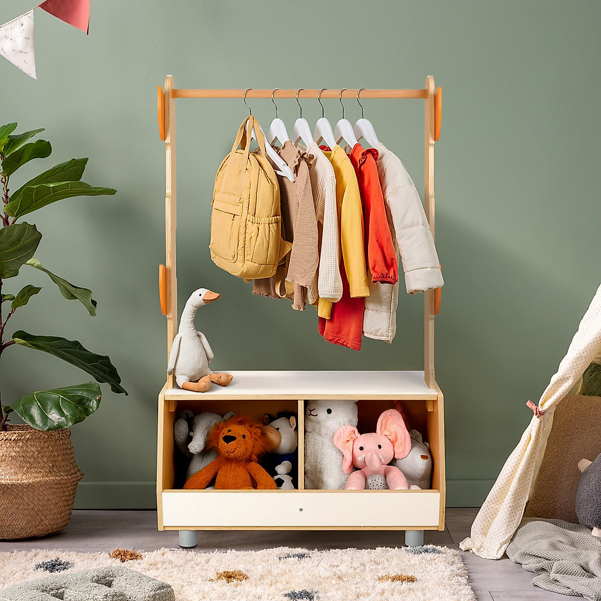 OOOK Tree Kids Dress Up Rack, Dress Up Storage for Toddlers, Kids' Costume Organizer Center with Storage Cabinet, Suitable for Kids Room, Living Room, Playroom and Daycare Centers.