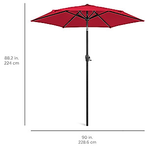 Best Choice Products 7.5ft Heavy-Duty Round Outdoor Market Table Patio Umbrella w/Steel Pole, Push Button Tilt, Easy Crank Lift - Red