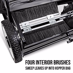 Right Hand 26-Inch Push Lawn Sweeper, Strong Rubber Wheels & Heavy Duty Durable Steel Structure Sweeps Leaf Grass & More, 7ft Mesh Collection Bag, 4 Spinning Brushes