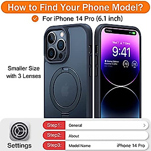 TORRAS Magnetic Shockproof for iPhone 14 Pro Case, [Exceed 3X Mil-Grade Drop Protection][Compatible with MagSafe] Built-in Foldable Stand Slim Yet Protective Phone Cover Grip Ring, Translucent Black