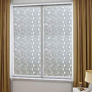 3D Window Privacy Film, Frosted Glass Window Film,Vinyl Decorative Window Decals, UV Blocking Window Coverings Static Clings No-Glue Window Film (23.6 x 78.7 inch)
