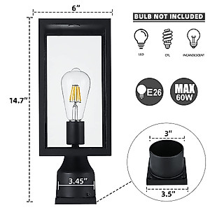 Windben Outdoor Post Light,Lamp Post Light Fixture,Post Lantern with Pier Mount Base,Matte Black,6in,Suitable for Gardens, Yards, Balconies, passages or entrances, etc