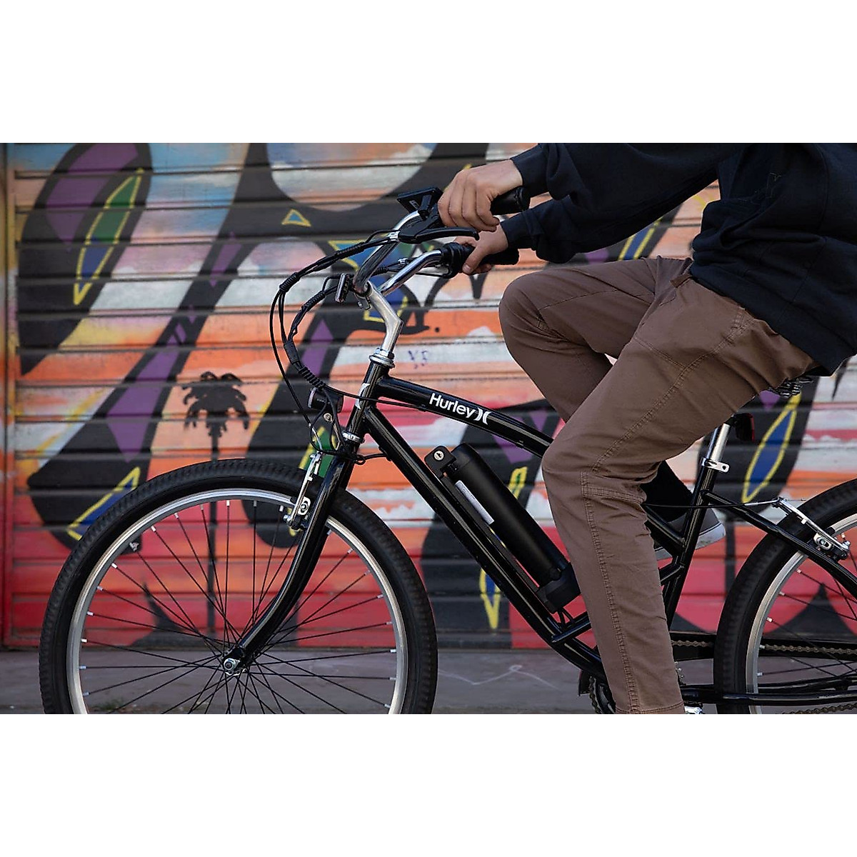 Hurley Electric Bikes Kickflip Beach Cruiser Single Speed E-Bike (Navy, Medium / 16 Fits 5'4"-6'1")