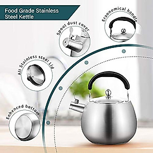 Heavy Duty Tea Kettle Stovetop Whistling Teakettle Teapot,seamless bottom, Stainless Steel 304, Brushed finish (4L)