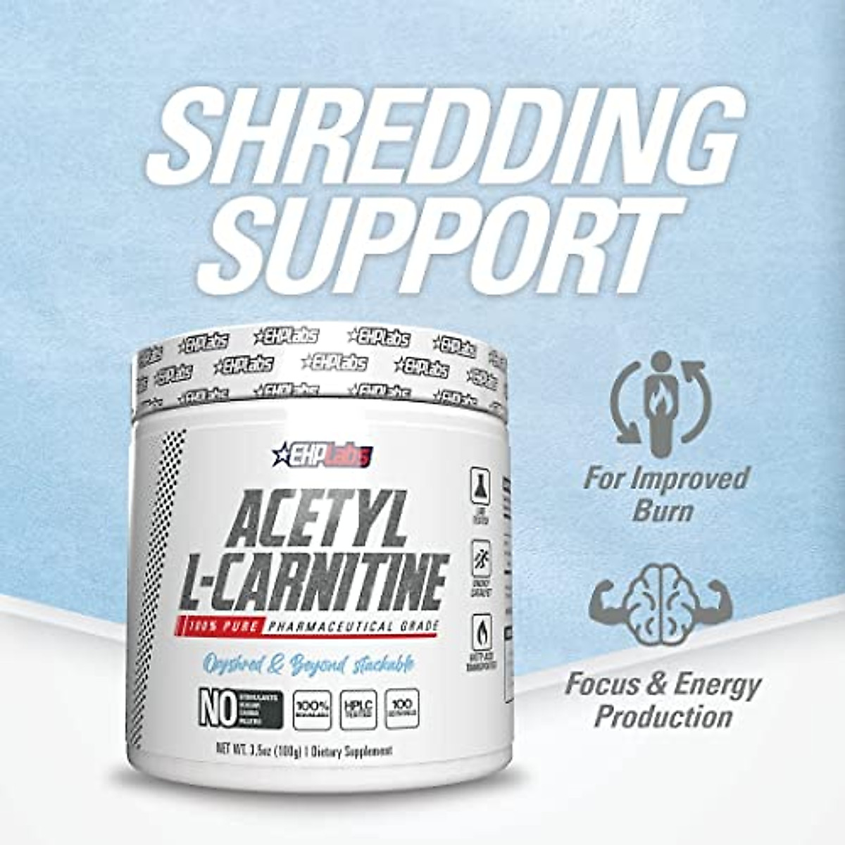 EHPlabs Acetyl L-Carnitine - Supports Natural Energy Production, Aids Metabolism, Assists in Healthy Brain Function, Supports Heart Health, Non-GMO, Vegan, Gluten Free - 100 Serves