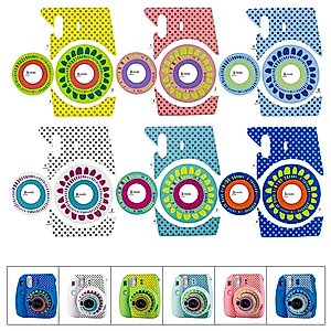 6 Decorative Camera Stickers Compatible with Your Fujifilm Mini Cameras – Color Variety: Light Blue, Pink, Purple, Turquoise, White, Yellow – Deluxe Bundle