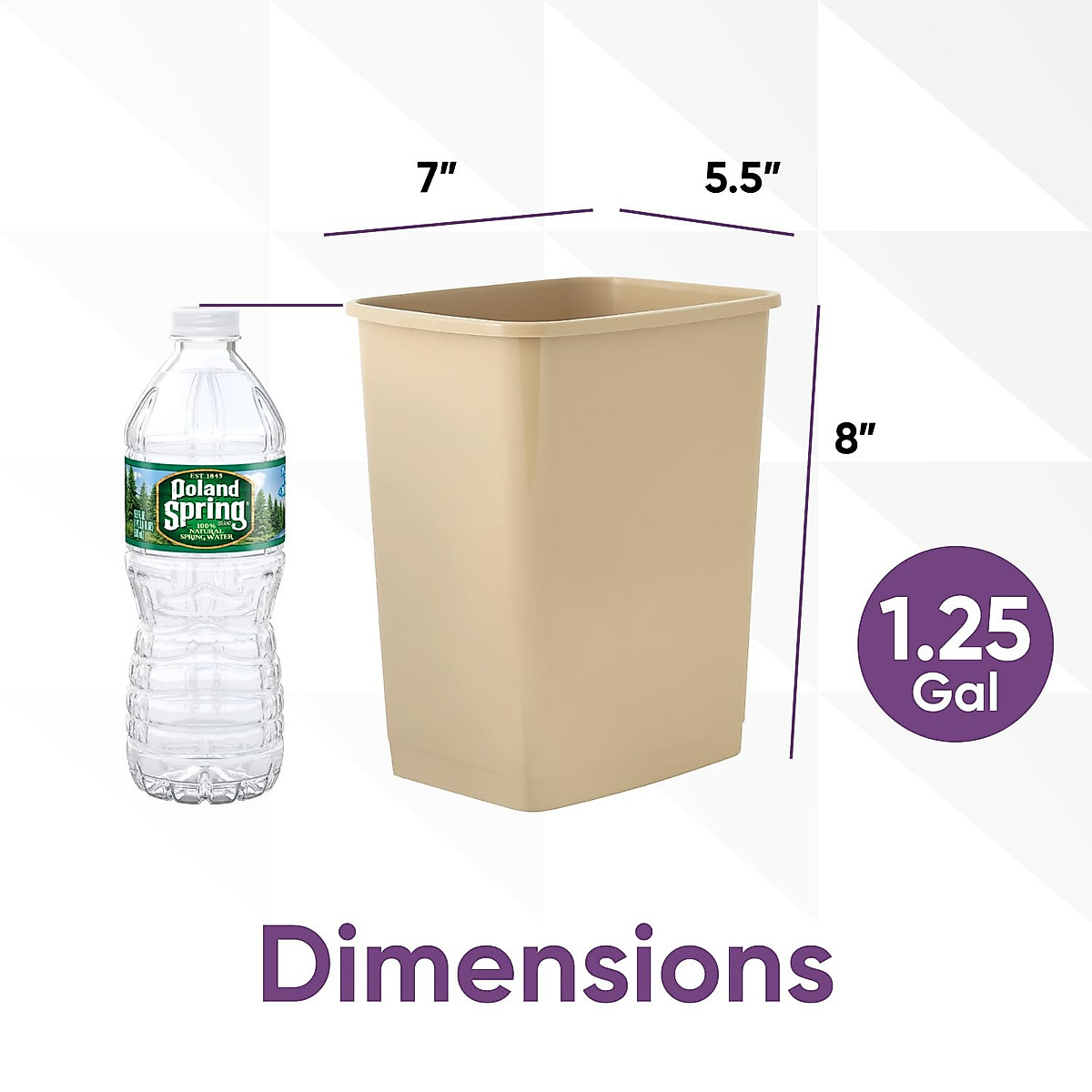 Superio 1.25 Gal Mini Plastic Trash Can, Small Waste Bin for Countertop, Desk, Vanity, Bathroom 5 Quart, Beige