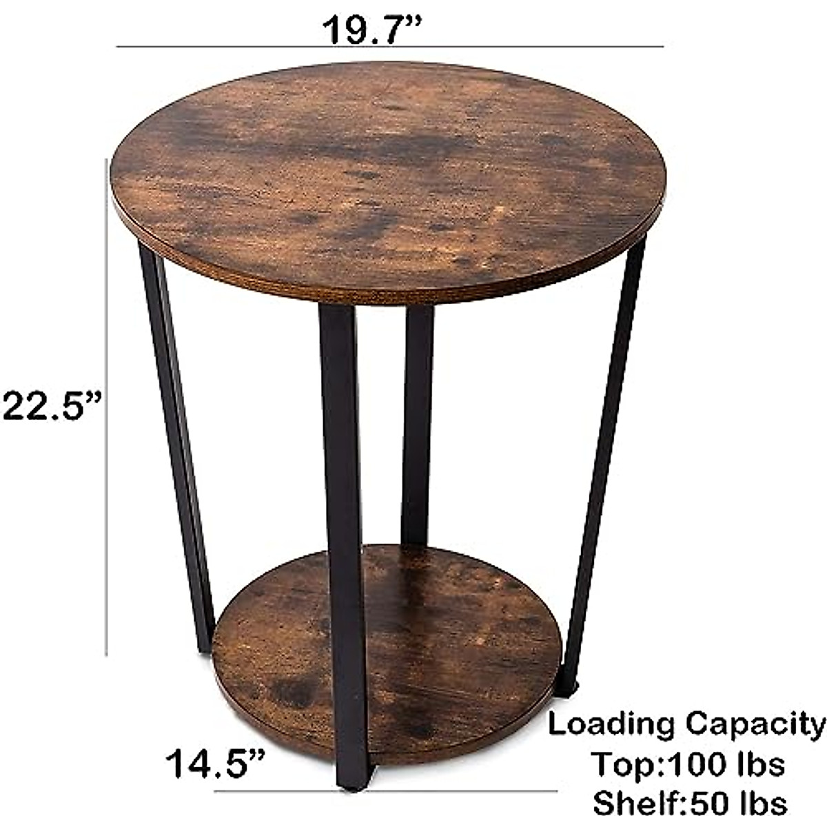 GOOD & GRACIOUS Round End Side Table with Storage Shelf for Living Room Sofa Couch End Tables with Sturdy Metal Frame Bedside Accent Table with Metal Frame for Small Spaces, Bedroom, Brown