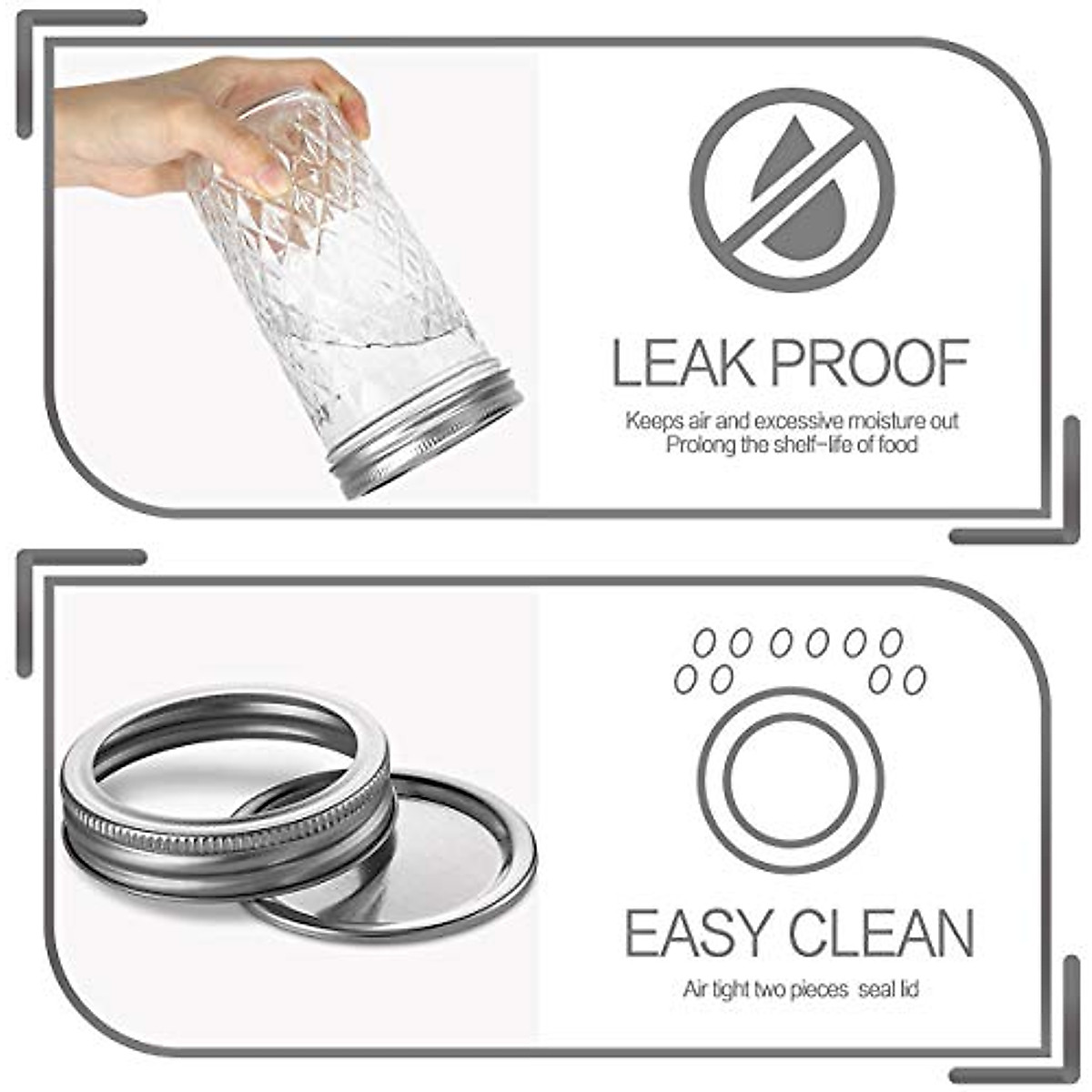 VERONES Wide Mouth Mason Jars 22 oz, 22 OZ Mason Jars Canning Jars Jelly Jars With Wide Mouth Lids, Ideal for Jam, Honey, Wedding Favors, Shower Favors, 6 PACK,EXTRA 6 Lids with Straw Hole