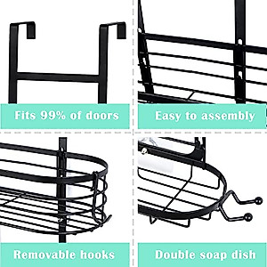 Fogein Over the Door Shower Caddy, 3 Tier Hanging Organizer Shelf Rustproof, Shower Basket with Suction Cup, Bathroom Shower Caddy Over The Door with Hook & Soap Box, No Drilling(Black)